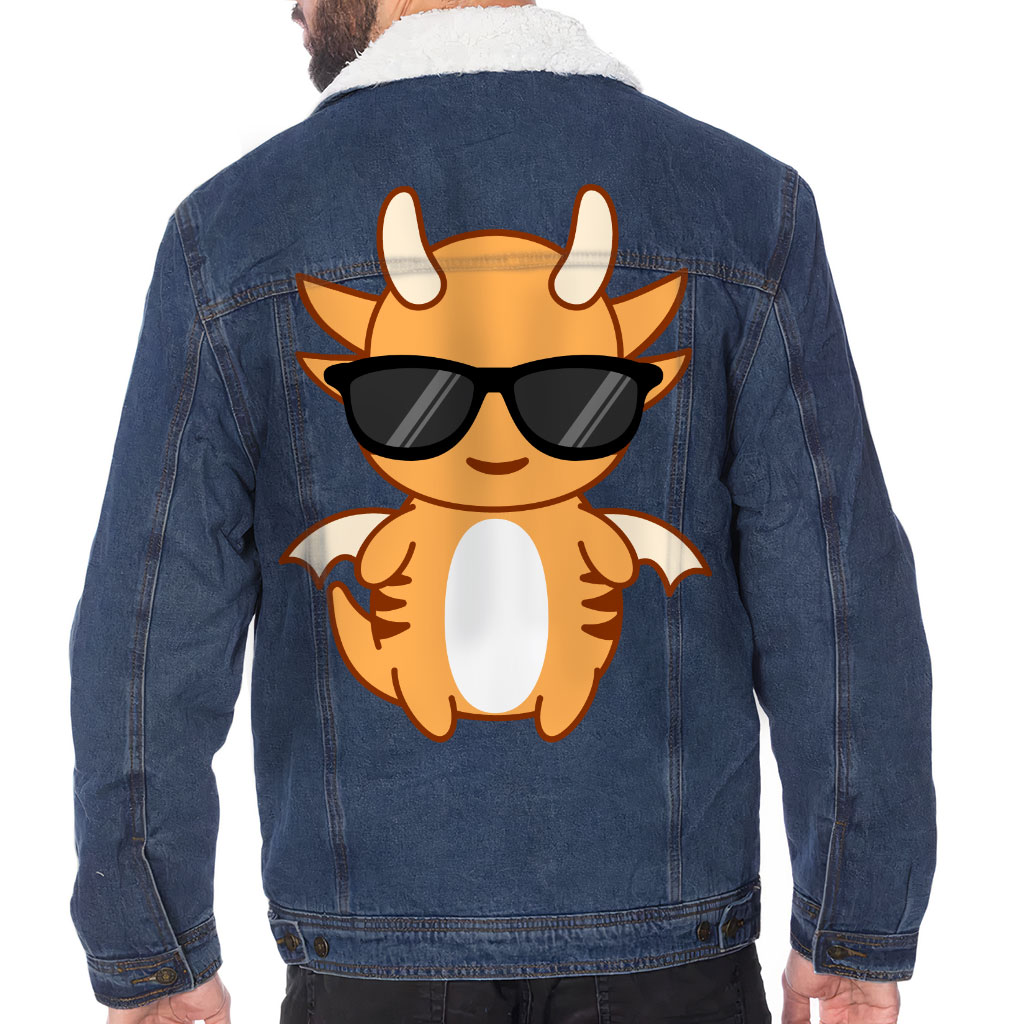 Funny Dragon Men's Sherpa-Lined Denim Jacket - Cartoon Denim Jacket ...